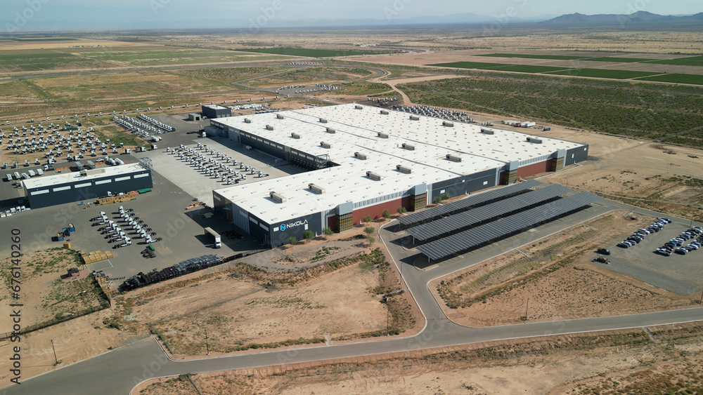 Coolidge, Arizona, USA- September 23, 2023: Arial view of the Nikola ...