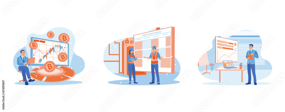 Finance control scenes concept. Floating Gold Bitcoin. Industrial risk ...