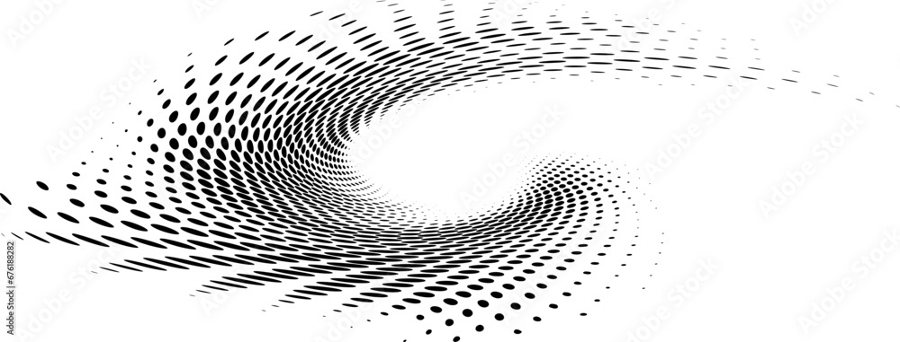 Dynamic dotted frame with radial rays twisted into a curl. Vector. For ...