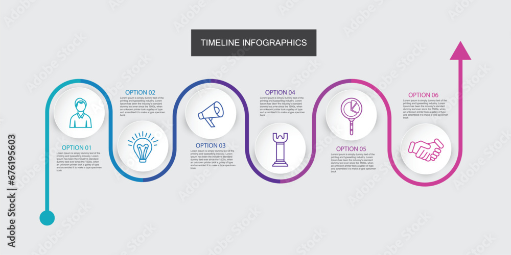 Infographic 6 Steps Modern Timeline diagram with progress circle topics ...