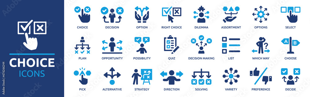Choice icon set. Containing decision, option, selection, dilemma ...
