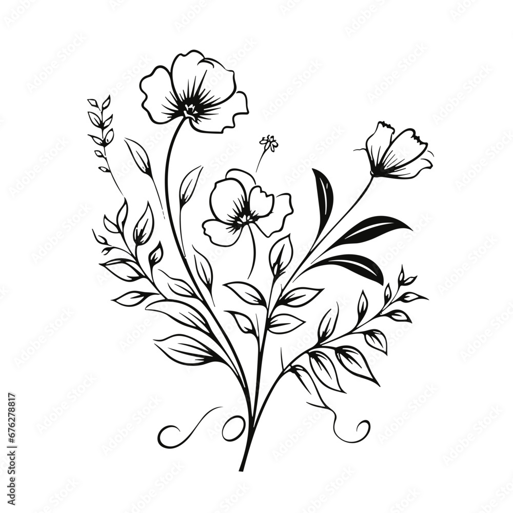 Line Drawing, Line art png, Line Art Prints, Spring Clipart, Line Art ...