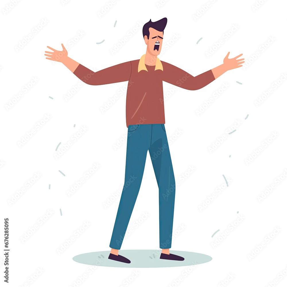 An illustration of an agitated person. Angry man. Gesturing while ...