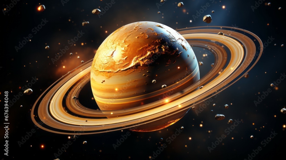 Saturn in space. Planets in space. Solar system. Science fiction art ...