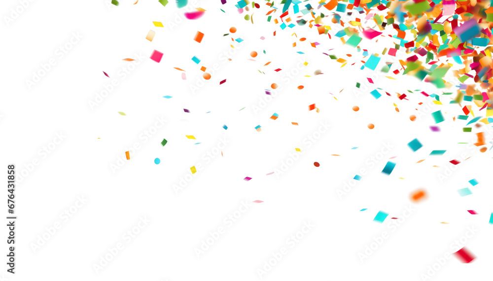 flying red blue yellow colorful confetti isolated on transparent ...