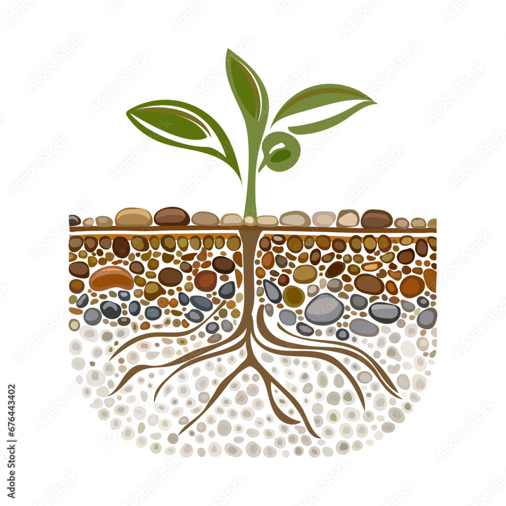 Sprout with root system in soil isolated on white background. Young ...