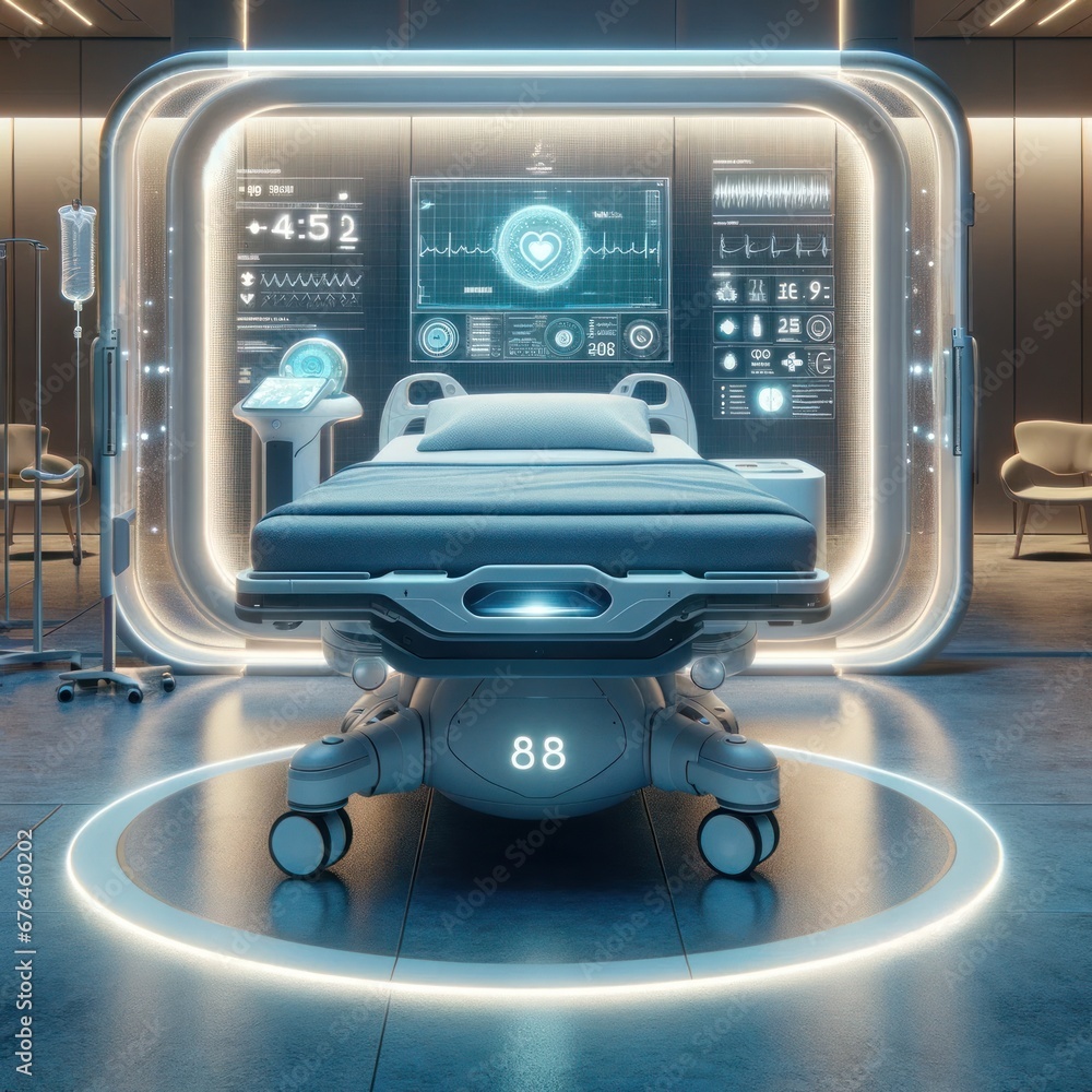 Modern medical examination bed with surrounding artificial intelligence ...