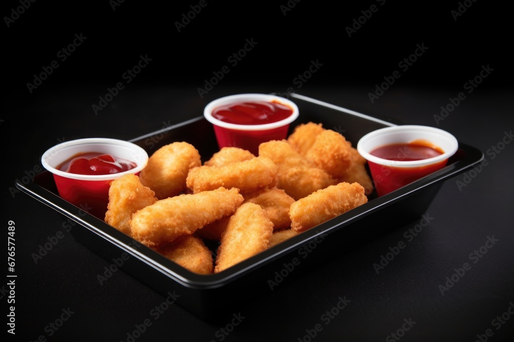 Fast-food concept, a red tray displays chicken nuggets from a popular ...