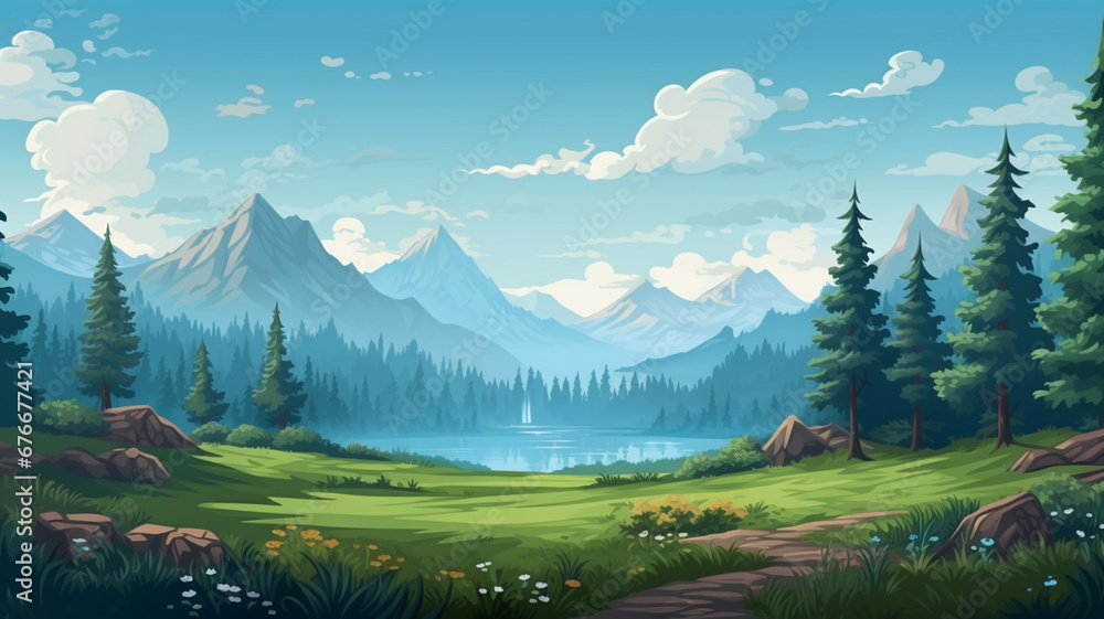 Beautiful Pixel Art UI Design with Outdoor Landscape Background Stock ...