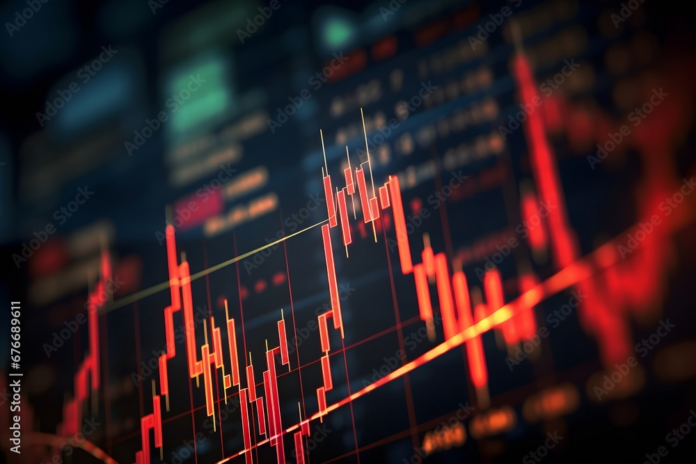 stock market chart with red background and black background, in the ...