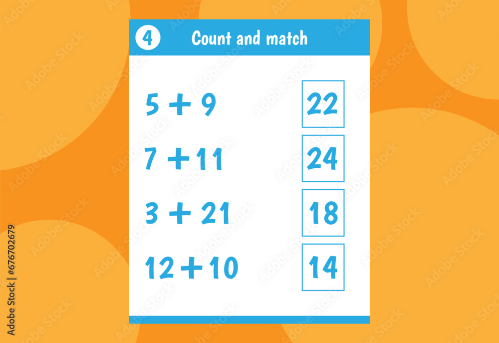 Basic math addition for kids. An educational worksheet for kids. number ...
