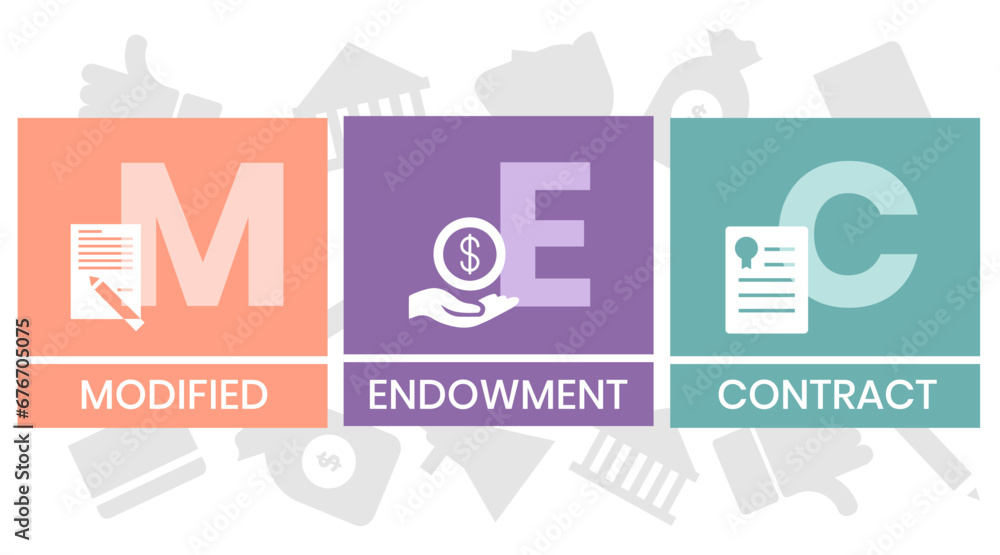 MEC, Modified Endowment Contract acronym. Concept with keyword and ...