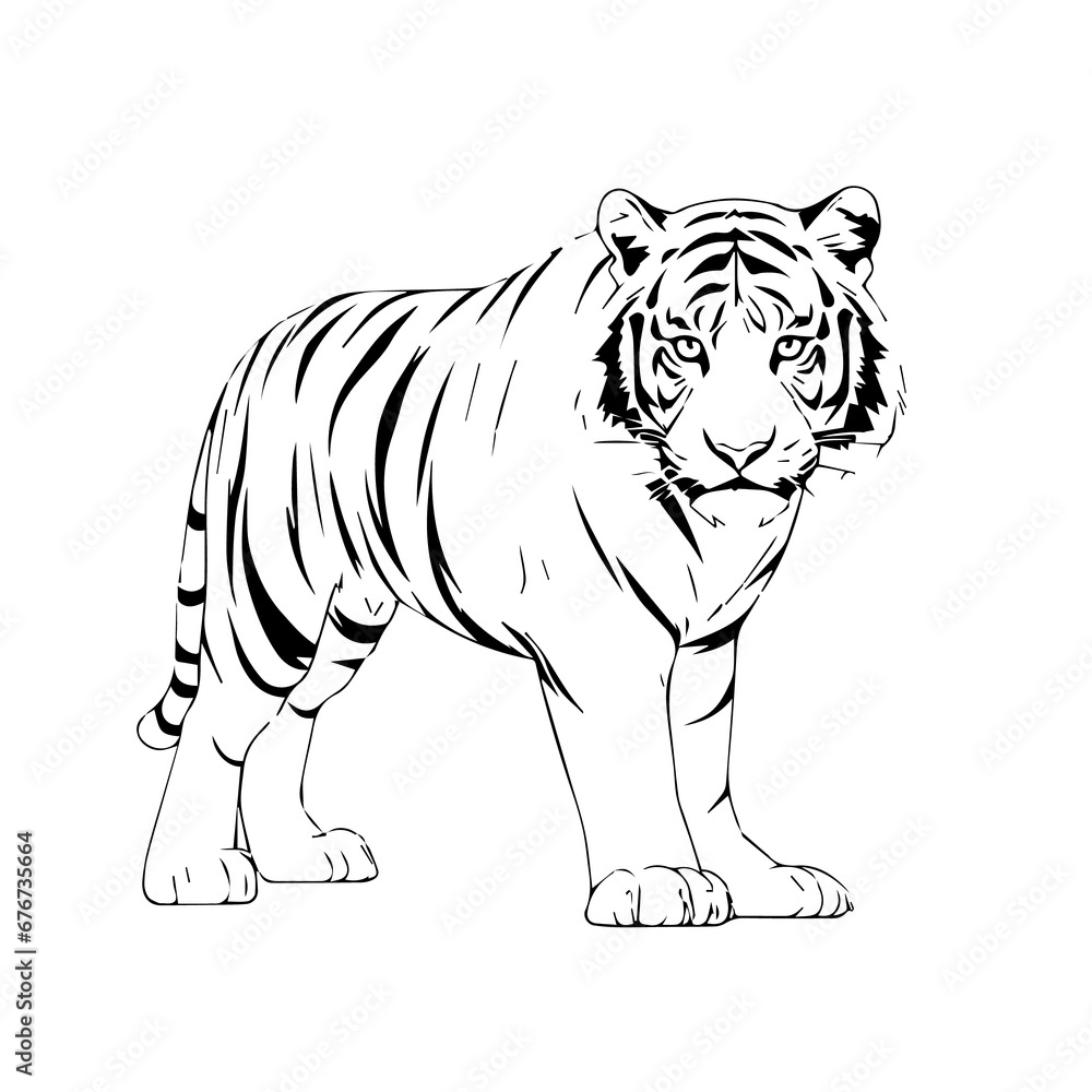 Hand Drawn Coloring Page Tiger, Coloring Pages Png Stock Illustration ...