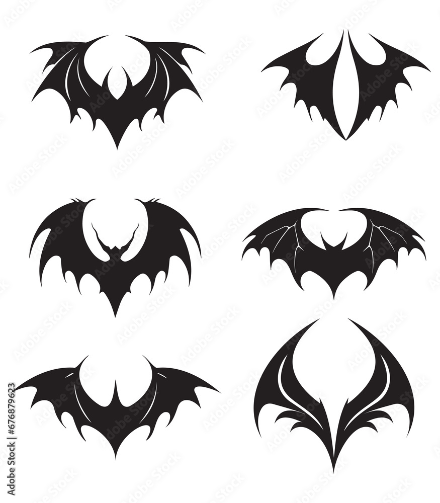 Bat wing drawing, black bat wing set, ready to print, editable, wing ...