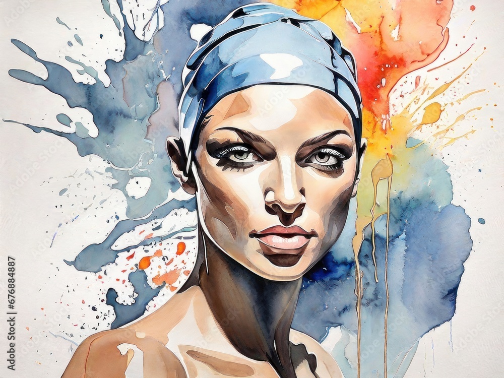 Watercolor design of a professional swimmer -Abstract oil painting ...