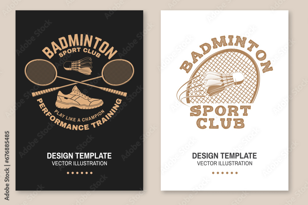 Set of badminton sport vintage flyer, poster design. Vector. Editable ...