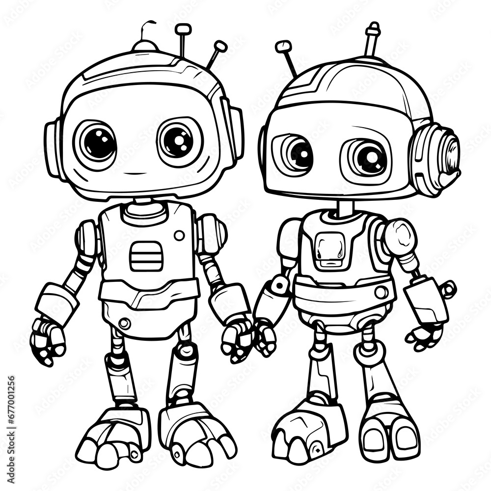 Foto Robot friends line art coloring page png transparent photo do ...