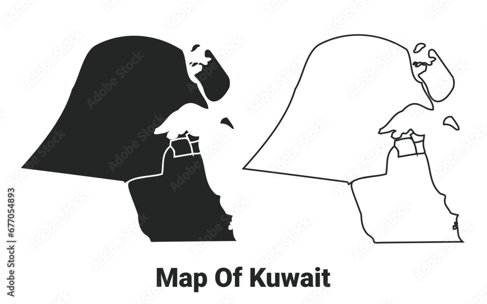Vector Black map of Kuwait country with borders of regions Stock Vector ...