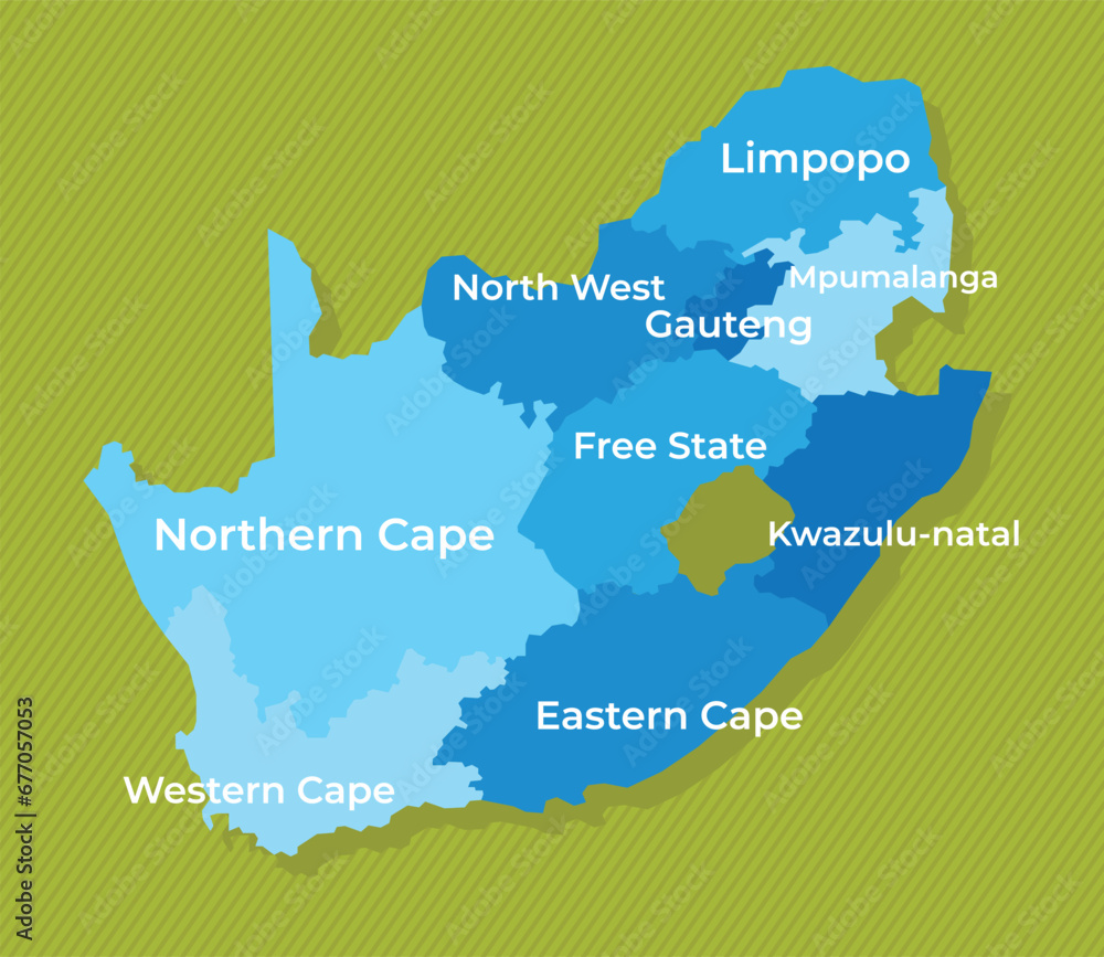South Africa map with regions blue political map green background ...