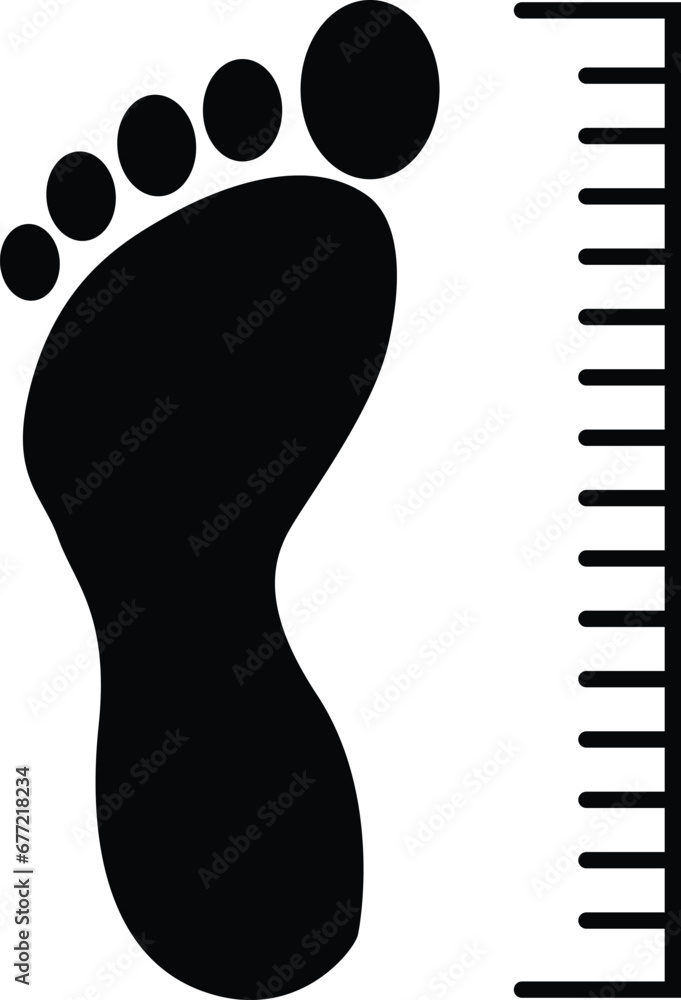Square measure foot size icon. Bare foot measuring sign. Square measure ...