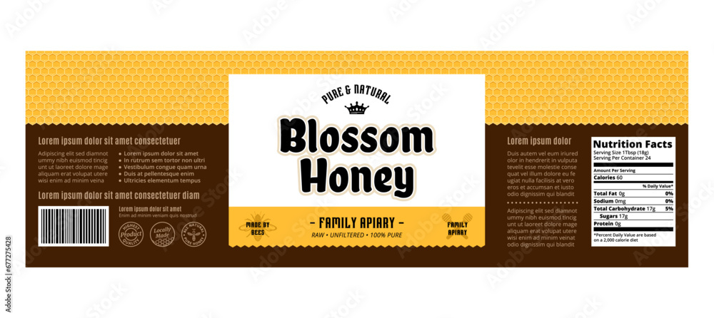 Honey label or packaging design template. Vector honey illustration ...