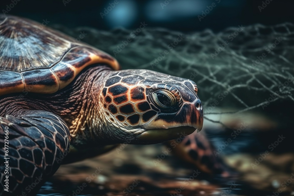 Stock-Foto „A sad moment depicting the suffering of a turtle caught in ...
