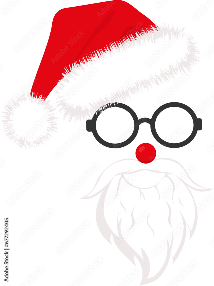 Santa hats, glasses with a beard . New Year cliparts. Props for ...