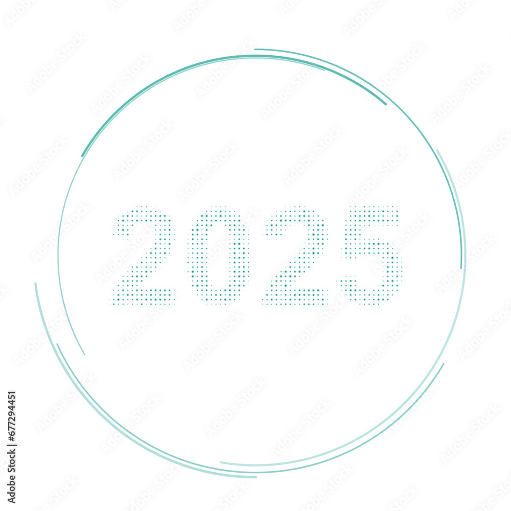 The 2025 year symbol filled with teal dots. Pointillism style. Vector ...