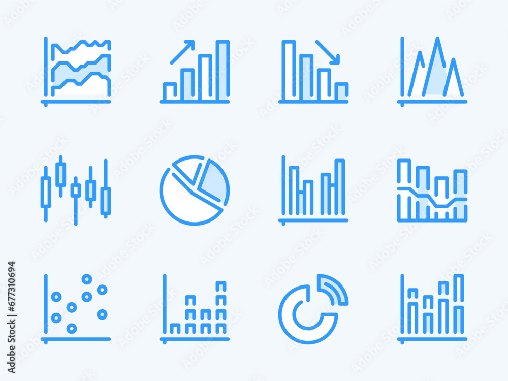 Vector de Stock Graph and Chart vector line icons. Graphical Data Report outline icon set. Pie ...