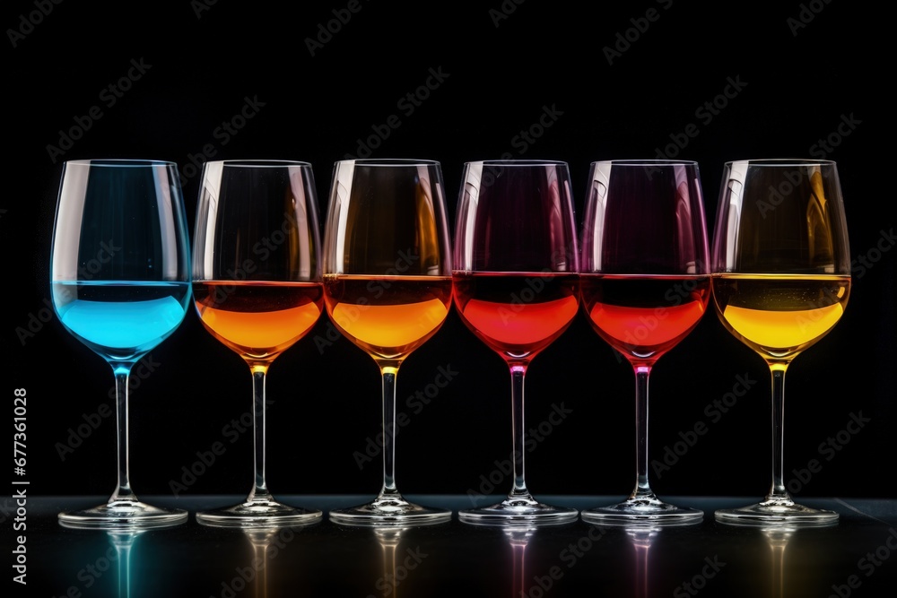 Manipulated light refraction through wine glasses carrying different ...