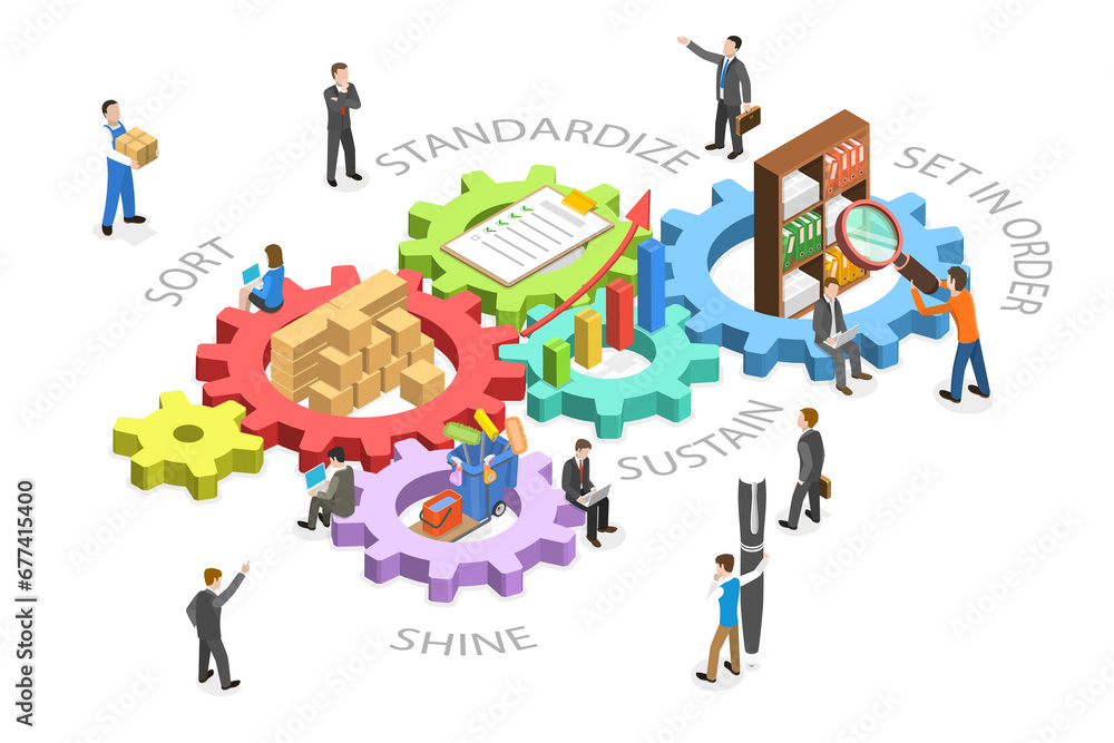 3D Isometric Flat Conceptual Illustration of 5S Methodology Management, Kaizen Business Strategy ...