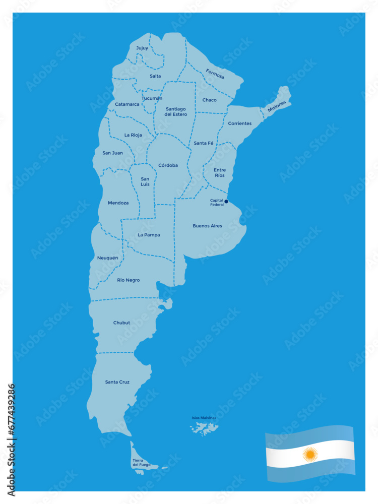 Mapa de Argentina vectorial con provincias en color celeste editable ...