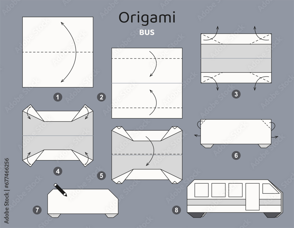 School bus origami scheme tutorial moving model. Origami for kids. Step ...
