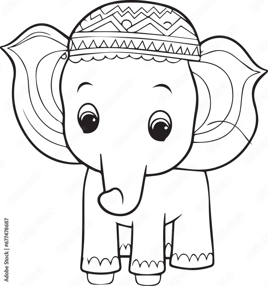 Cute line art Elephant with Tupi coloring page design Stock Vector ...