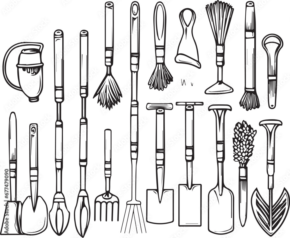 Set of tools line art coloring page design Stock Vector | Adobe Stock
