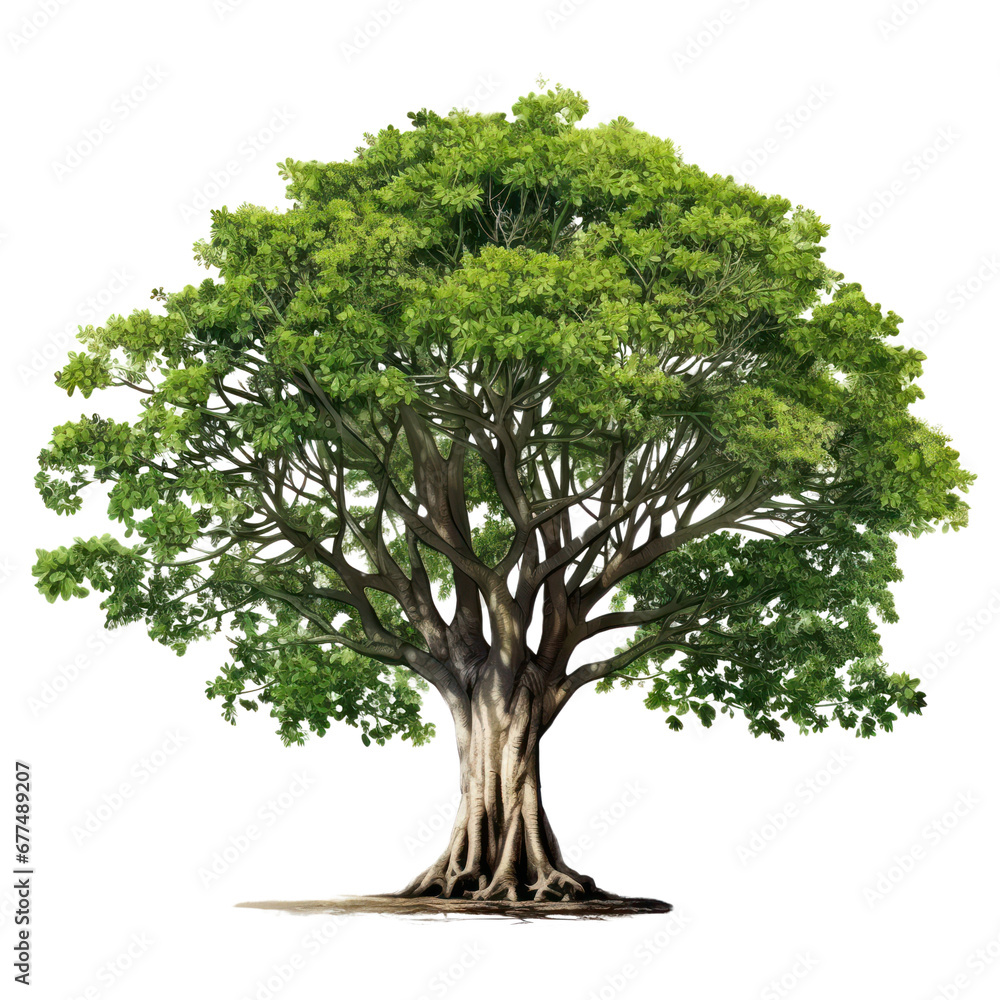 Banyan or bodhi tree, big ficus religiosa isolated on white transparent ...