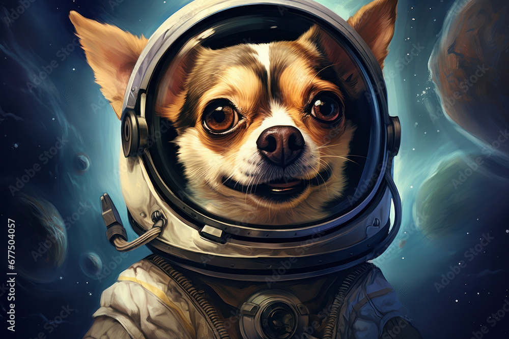 Pawprints in space Dog cosmonaut floating in mysterious universe. AI ...