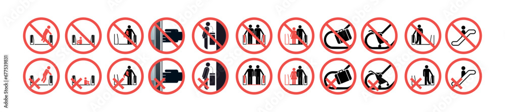 Escalator sign, Escalate sign and warning vector set. Simple set of ...