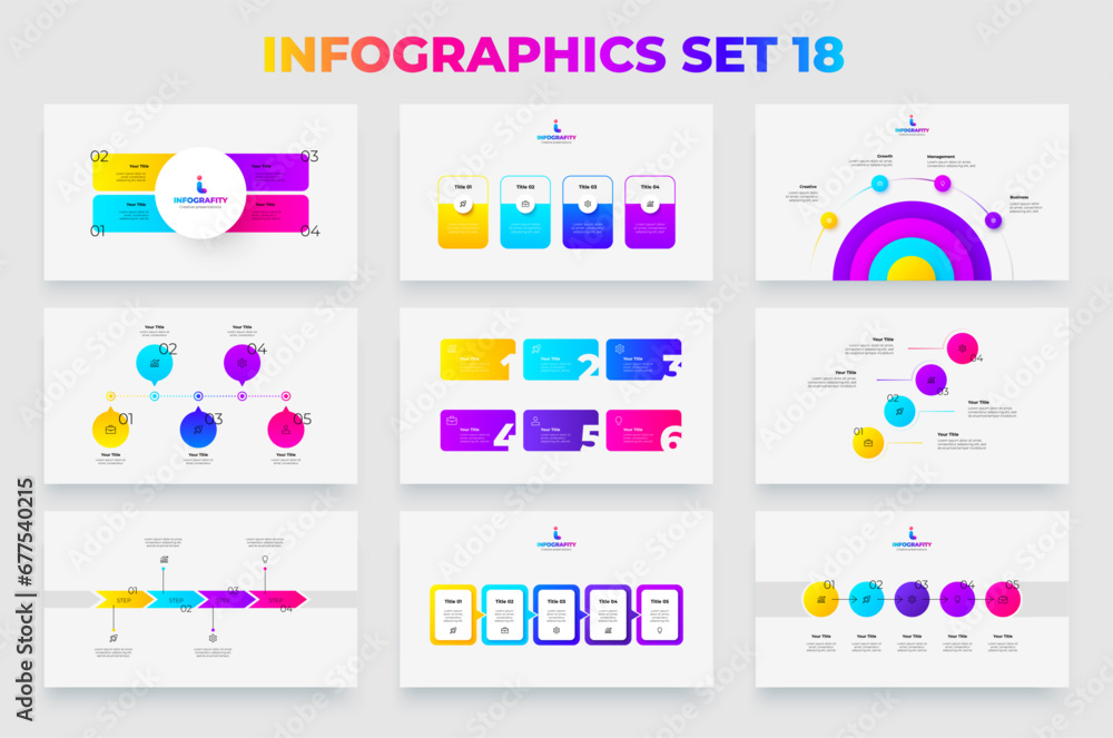 Set of infographic presentation slides. Numbers banners, timeline ...
