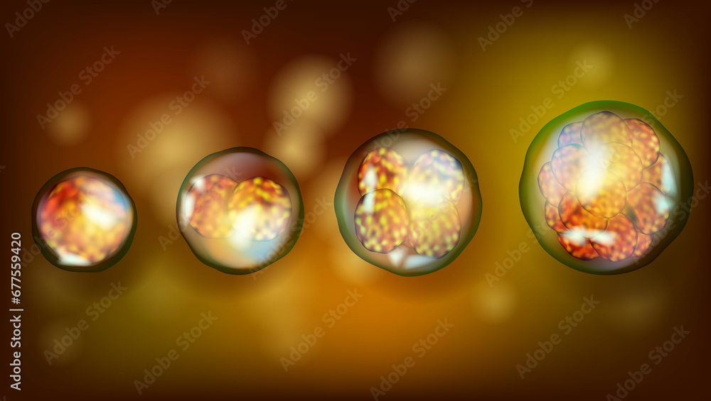 Early stage embryo cell division. Human or animal cells. Medicine ...