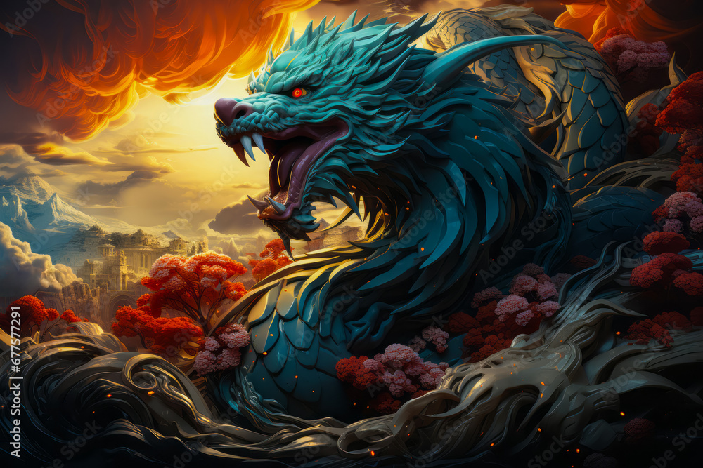 Artistic representations of the Chinese dragon and phoenix, symbolizing ...