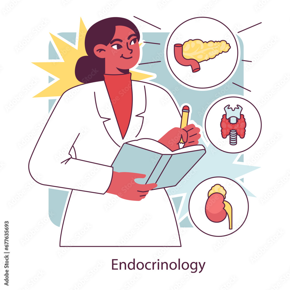 Endocrinology. Endocrine system organs, pancreas thyroid gland ...