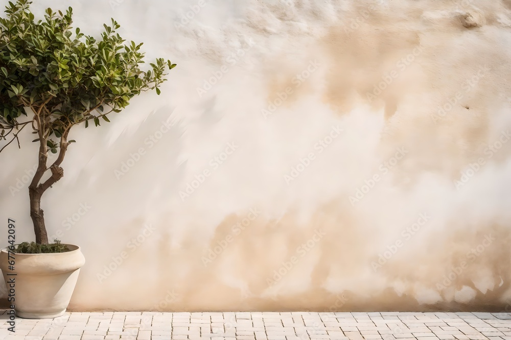 old tuscan stucco stonewall background with Olive tree branch Stock ...