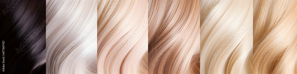 Palette of blonde hair colors in a professional hairdressing salon ...