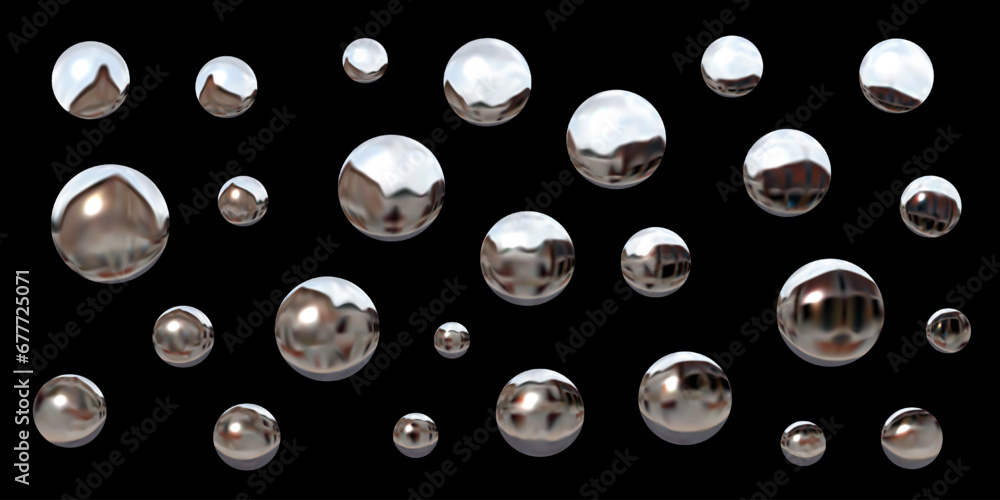 Chrome 3D silver spheres, shiny reflective balls, abstract round shapes ...