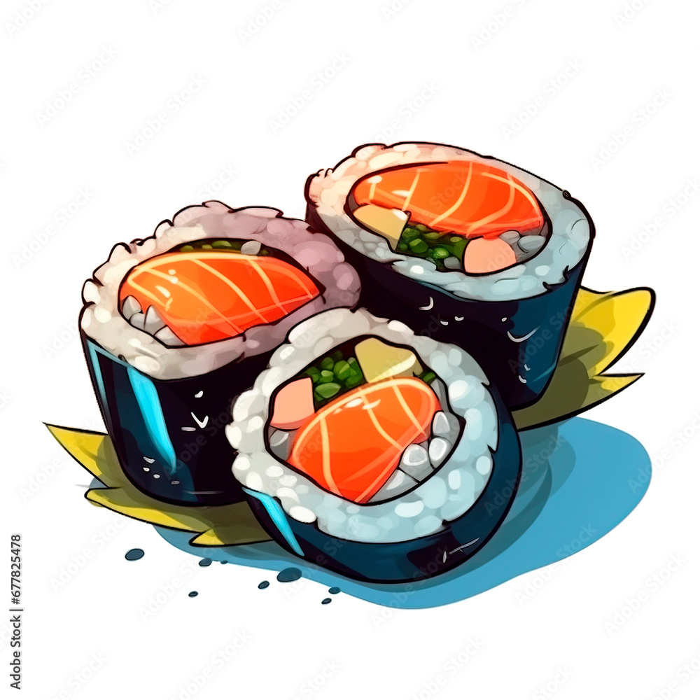 Cartoon style sushi drawing on transparent background in png Stock ...