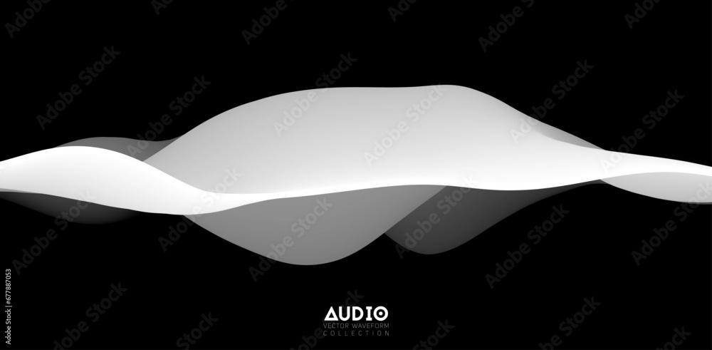 Sound wave visualiztion. 3D black and white solid waveform. Voice ...