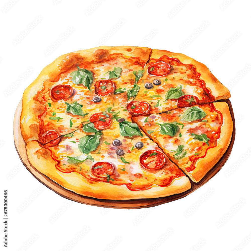Pizza watercolor clipart on transparent background. Generative AI ...