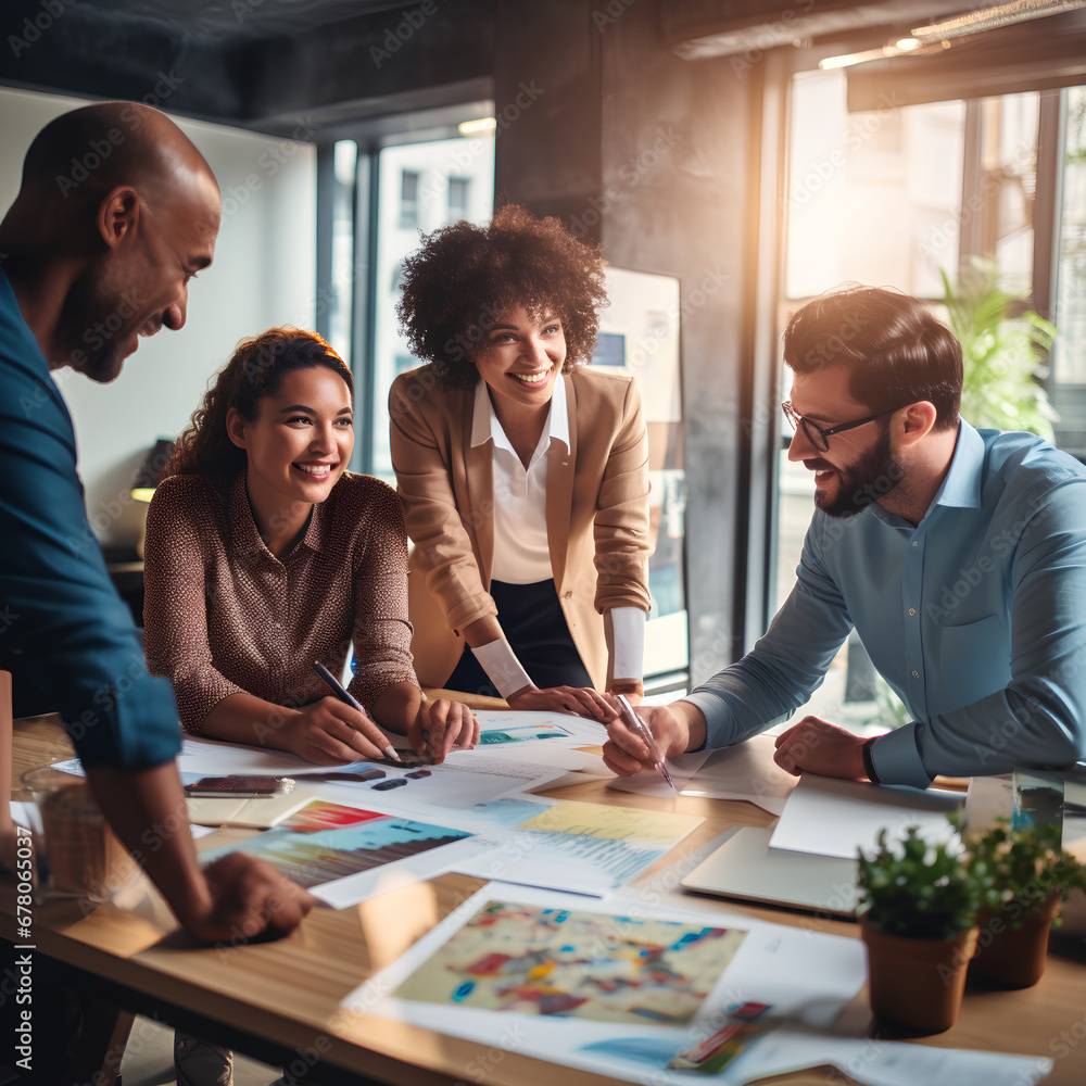 Group of diverse office worker employee working together on strategic business marketing ...