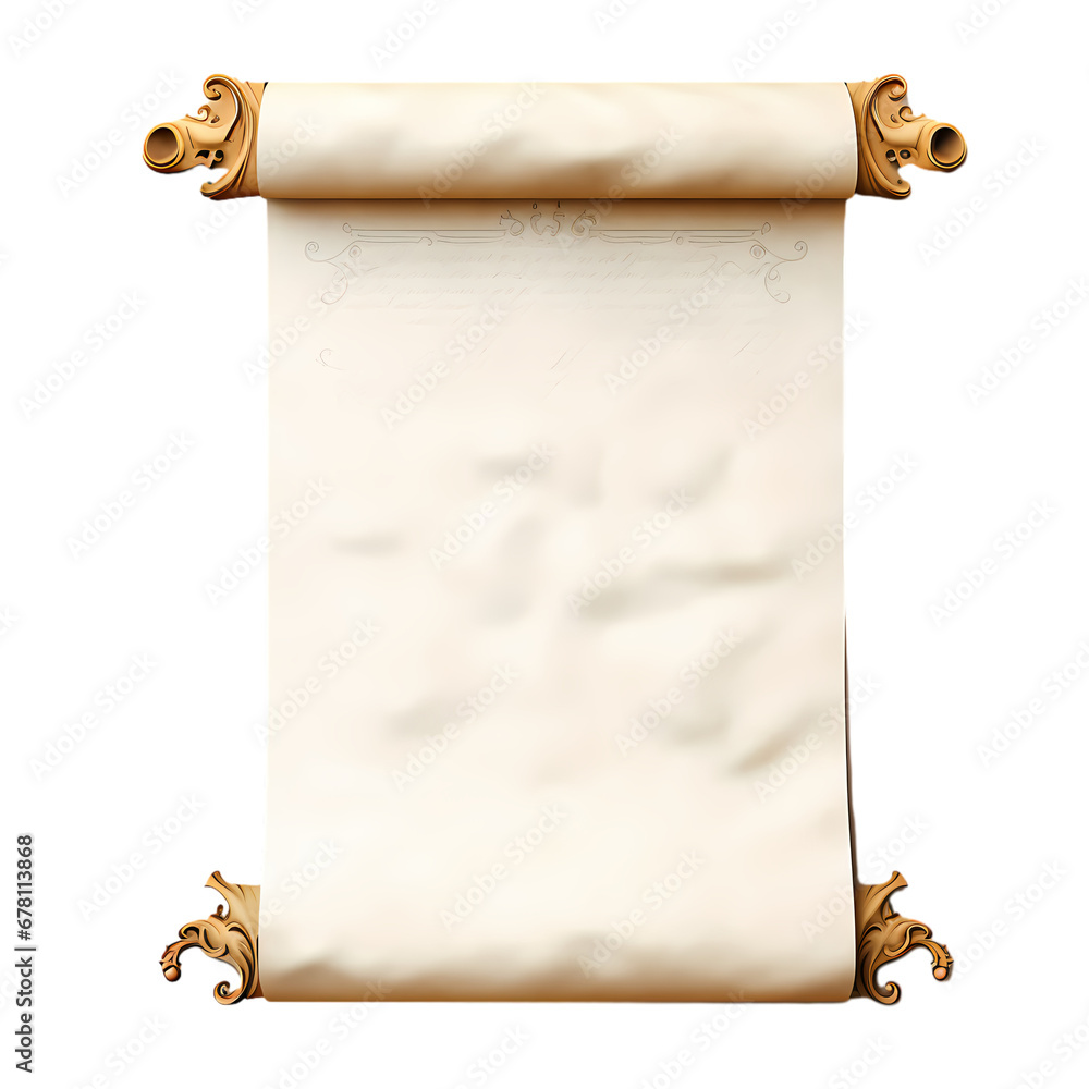 Medieval parchment on transparent background, white background ...